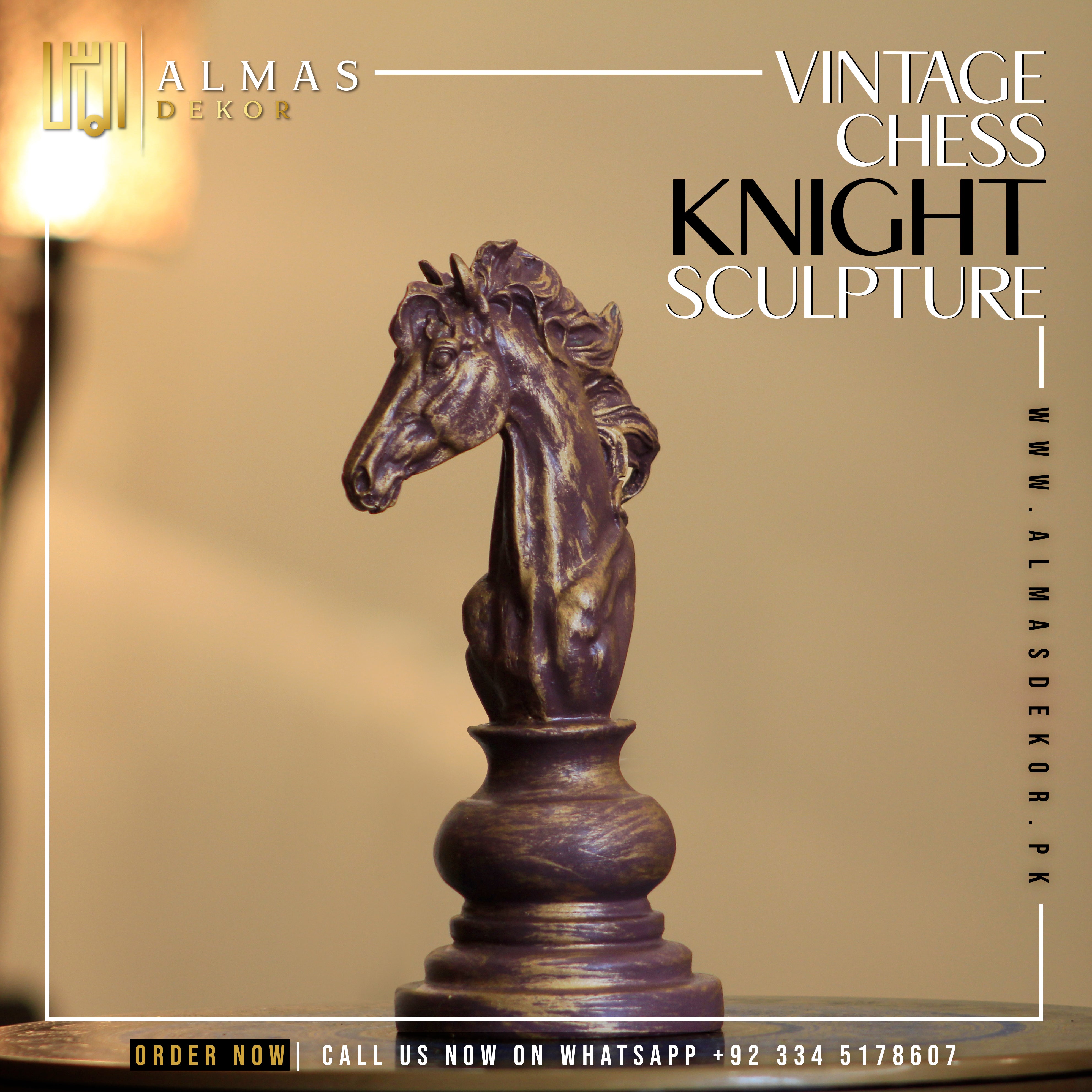 Vintage Chess Knight Sculpture – Strategy in Style – Almas Dekor